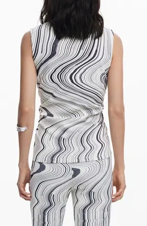 Desigual Distorted Stripe Mock Neck Tank