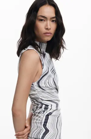 Desigual Distorted Stripe Mock Neck Tank