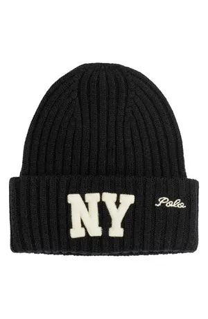 Ralph Lauren Ny Appliqué Wool Ribbed Beanie - Polo Black