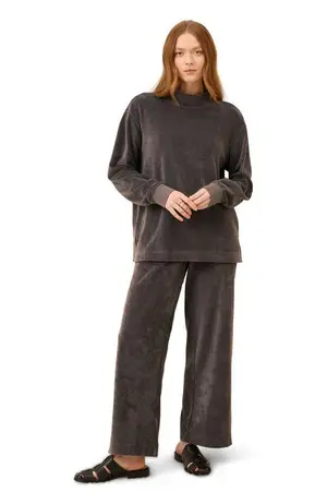 PACT Organic Cotton Pure Velour Wide Leg Pants Graphite