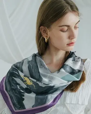 LOST PATTERN Himalaya" Large Silk Scarf