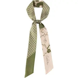 LOST PATTERN Floral Houndstooth" Silk Skinny Scarf - Green