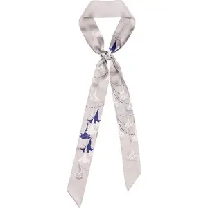 LOST PATTERN Datura" Silk Skinny Scarf - Silver Grey