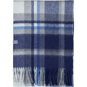 LOST PATTERN "plaid" Cashmere Scarf Dark Blue