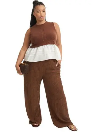 JUNE + VIE Knitted Pull-on Pants - Cappuccino