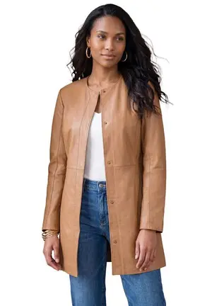 JESSICA LONDON Three-quarter Genuine Leather Jacket - Brown Maple