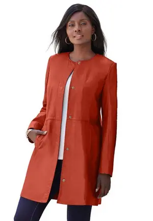 JESSICA LONDON Three Quarter Leather Jacket - Burnt Red