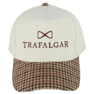 Trafalgar 5-panel Corduroy Baseball Cap With Plaid Brim - Beige With Plaid Brim
