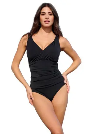 SWIM 365 Sculpting One-piece Swimsuit With Shirring And Adjustable Straps - Black