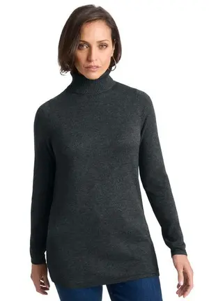 JESSICA LONDON Cotton Cashmere Turtleneck - Heather Charcoal