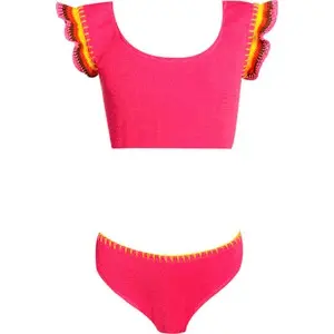 NESSI BYRD Hand-knitted Ruffle & Lacework Detail Bikini