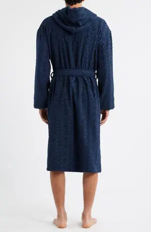Majestic International Textured Cotton Terry Cloth Hooded Robe - Navy