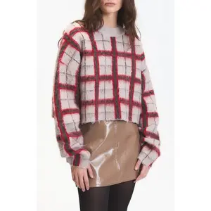 Deluc Plaid Jacquard Mock Neck Sweater - Mink
