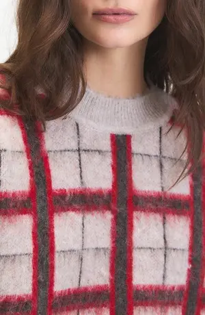 Deluc Plaid Jacquard Mock Neck Sweater - Mink