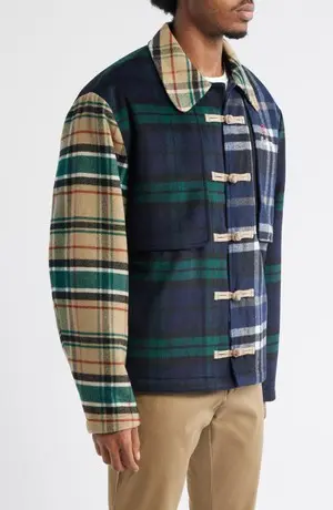 MALBON X Clot Plaid Patchwork Wool Blend Flannel Jacket