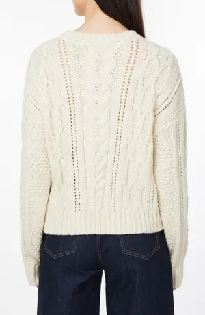 Habitual Cable Stitch Crewneck Sweater - Whisper White