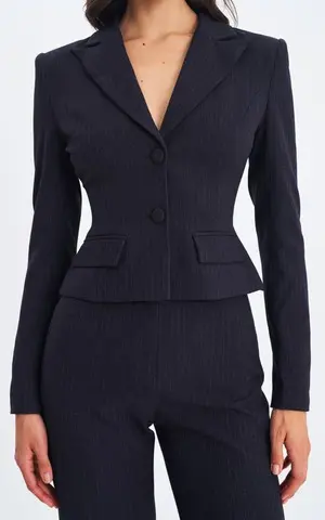 MISS CIRCLE Striped Peplum Blazer