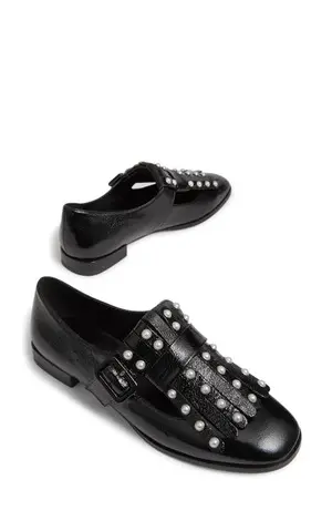 LK BENNETT Studded Fringe Loafer - Black