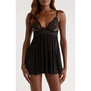 KILO BRAVA Lace & Mesh Babydoll Chemise - Black