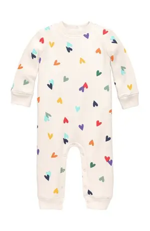 PRIMARY Baby Cozy Fleece Sweatshirt Romper In Rainbow Confetti Hearts - Oat
