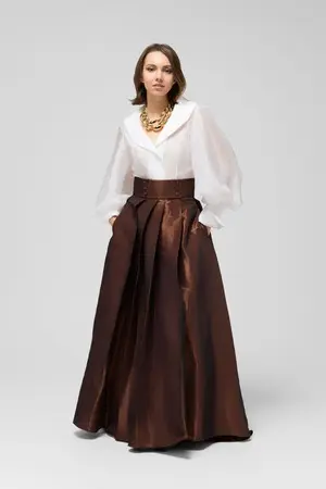 LE FAFO Organza Shirt And Maxi Skirt Gown Set
