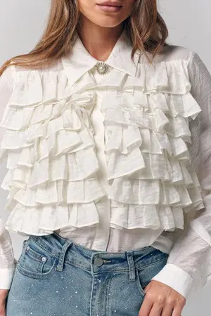 LE FAFO Silk Ruffle Blouse