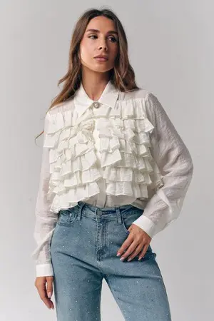 LE FAFO Silk Ruffle Blouse