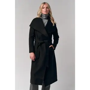 LE FAFO Draped Collar Merino Wool Wrap Coat