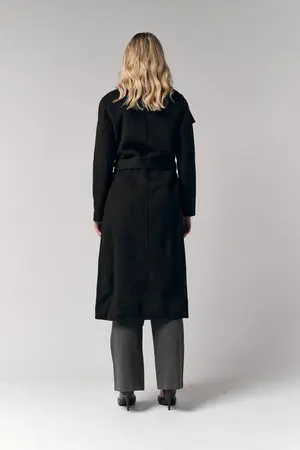 LE FAFO Draped Collar Merino Wool Wrap Coat