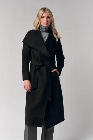 LE FAFO Draped Collar Merino Wool Wrap Coat