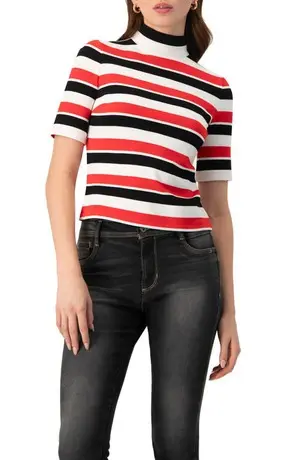 IVONNE Striped Mock-neck Knit Top