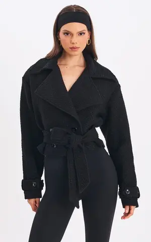 MISS CIRCLE Dara Wool Blend Cropped Double-breasted Belted Coat