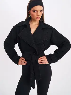 MISS CIRCLE Dara Wool Blend Cropped Double-breasted Belted Coat