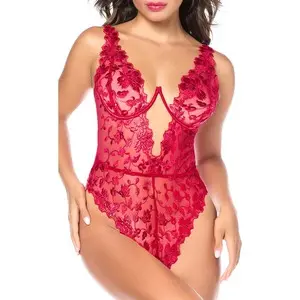 MAPALE Embroide Underwire Teddy - Red
