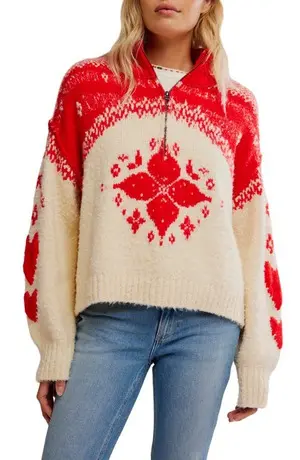 Free People Mythical Half Zip Pullover - Vanilla Scarlet Comb