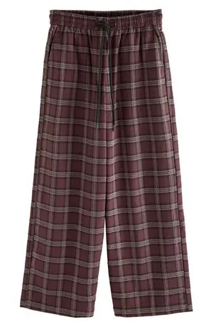 NEXT Check Plaid Wide Leg Drawstring Pants