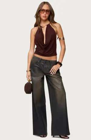 EDIKTED Cowl Neck Halter Top With Hardware Detail
