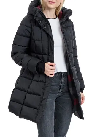 London Fog Fitted Puffer Coat - Black