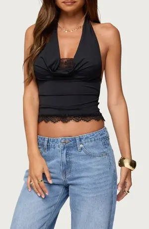 EDIKTED Lace Trim Halter Top