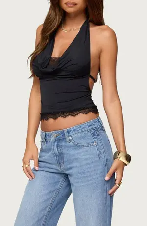 EDIKTED Lace Trim Halter Top
