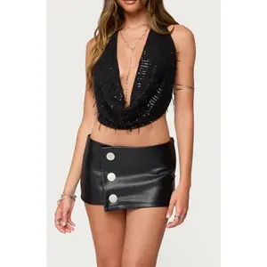 EDIKTED Sequin Fringe Halter Top