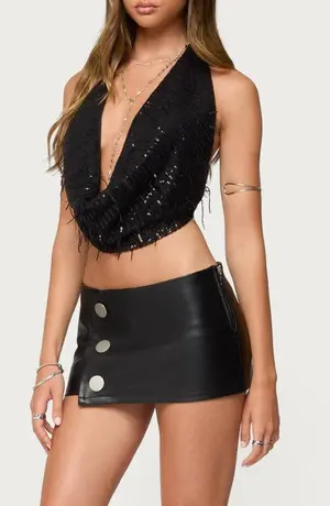 EDIKTED Sequin Fringe Halter Top