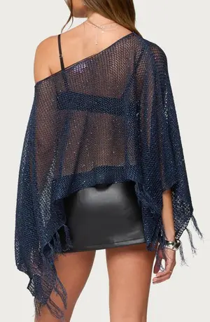EDIKTED Sequin Fringe Knit Poncho