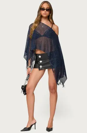 EDIKTED Sequin Fringe Knit Poncho
