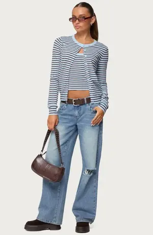 EDIKTED Dutton Distressed Low Rise Jeans - Light-blue