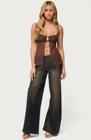 EDIKTED Sheer Mesh Top With Split Front