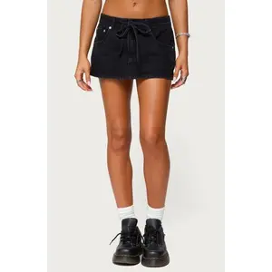 EDIKTED Drawstring Denim Miniskirt - Black