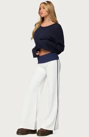 EDIKTED Contrast Foldover Wide Leg Pants