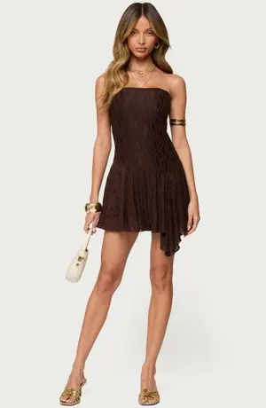 EDIKTED Elaia Lace Strapless Mini Dress - Brown