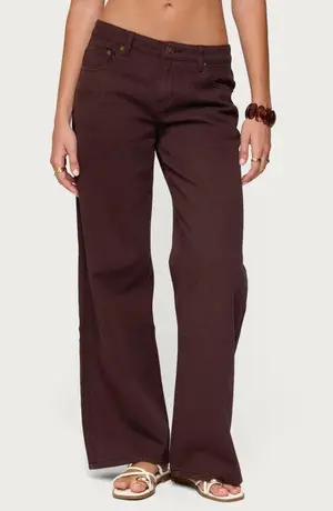 EDIKTED Roman Slouchy Low Rise Wide Leg Jeans - Brown